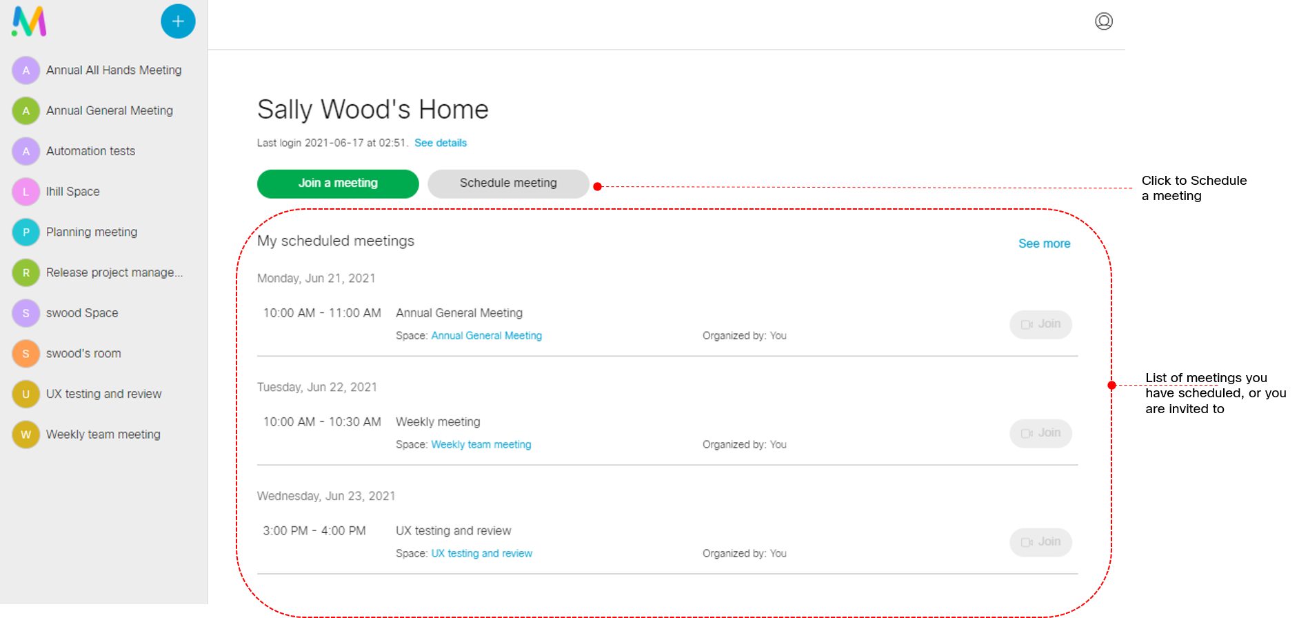 Schedule a meeting on web app